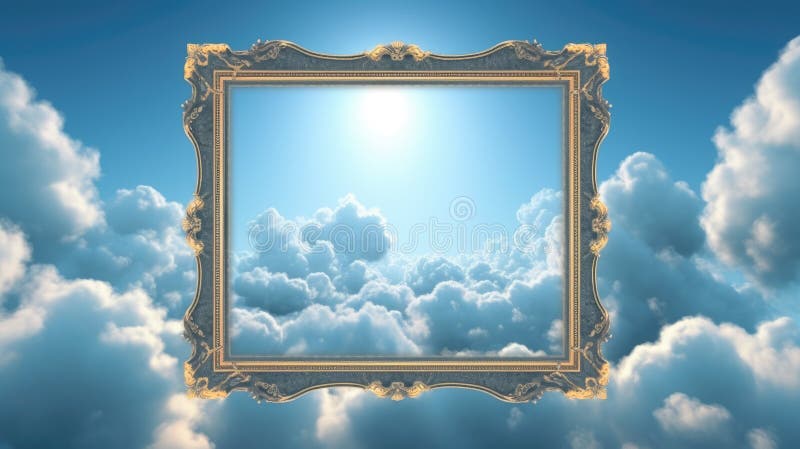 Abstract Picture of Geometric Shape Border or Frame with Fluffy Cloud ...