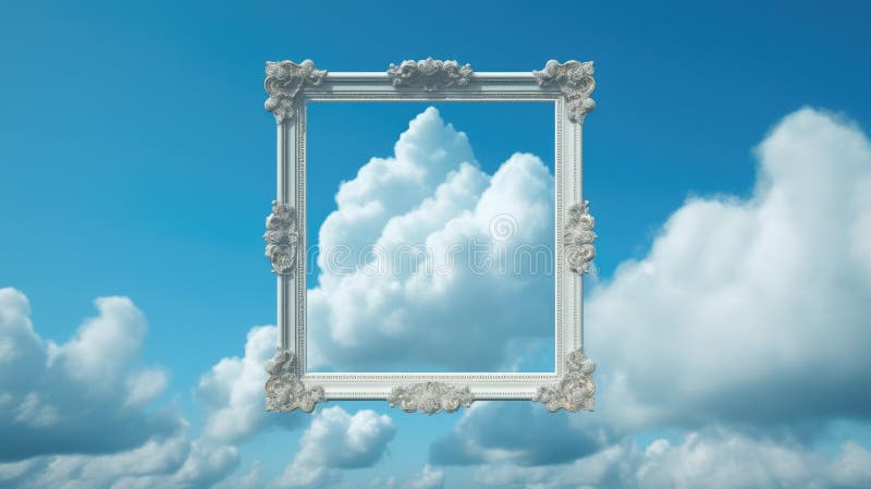 Abstract Picture of Geometric Shape Border or Frame with Fluffy Cloud ...