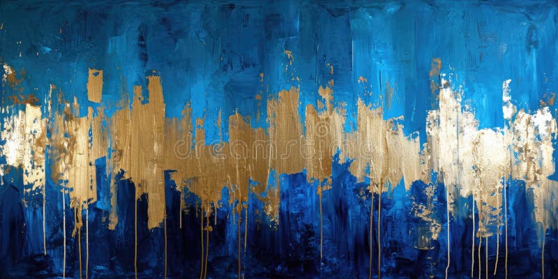 An Abstract Picture of Gold, Blue and Black Color Painted on Background ...