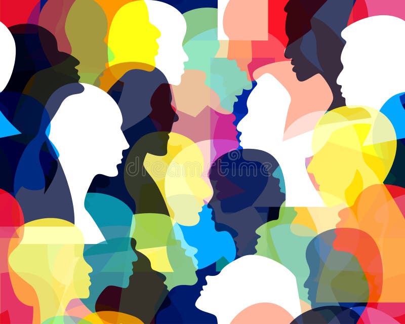 Abstract Picture with Human Profile Heads. Seamless Pattern of a Crowd ...