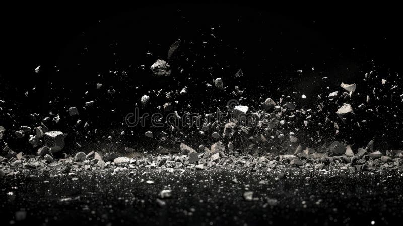 Abstract of Rocks Exploding into Dust Flowing with Wind Blowing Effect ...
