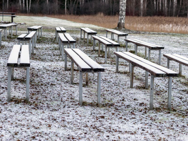Abstract Picture with Snowy Benches Stock Image - Image of wood ...