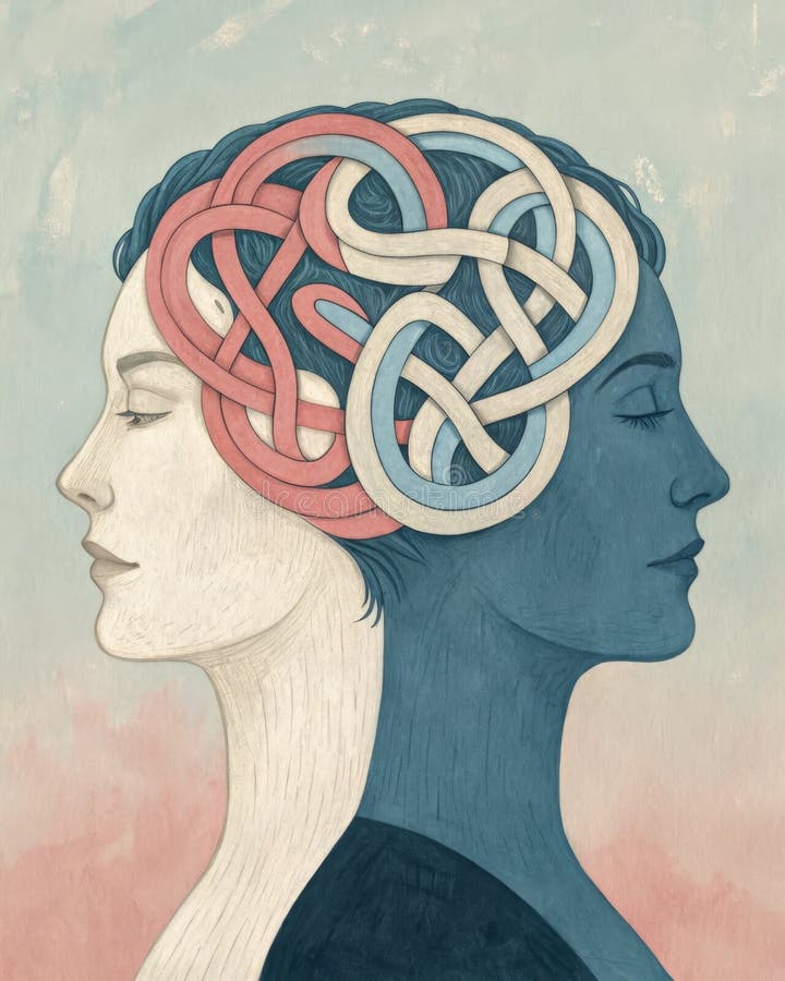 An Abstract Piece with Intertwining Shapes Depicting the Interconnectedness of Thoughts and ...