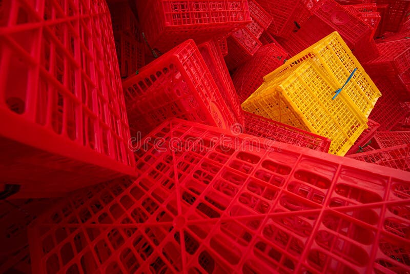 Abstract Pile of Red and Yellow Plastic Crates Stock Image - Image of ...