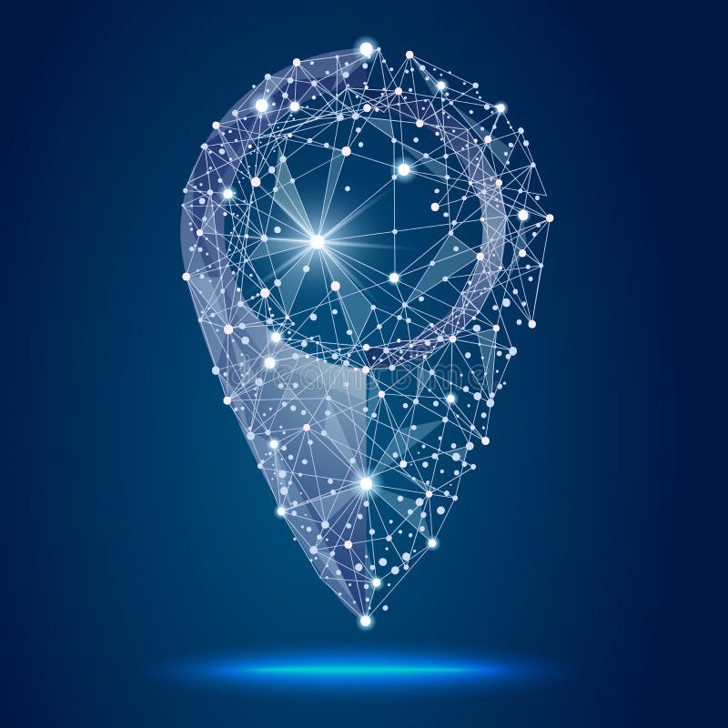 Pin Pointer. from Low Poly Wireframe on Space Stars Background Stock ...