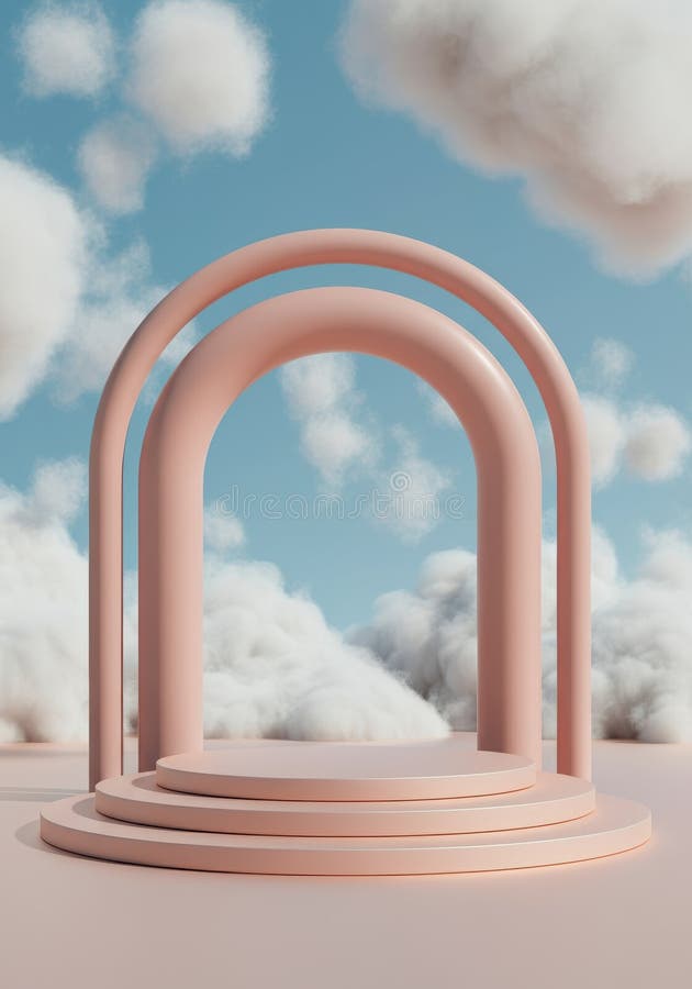 Abstract Pink Arch Structure Against a Dreamy Cloud Background Stock ...