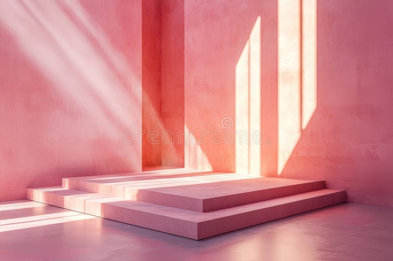 Abstract Pink Architectural Interior Steps Sunlight Patterns Stock ...