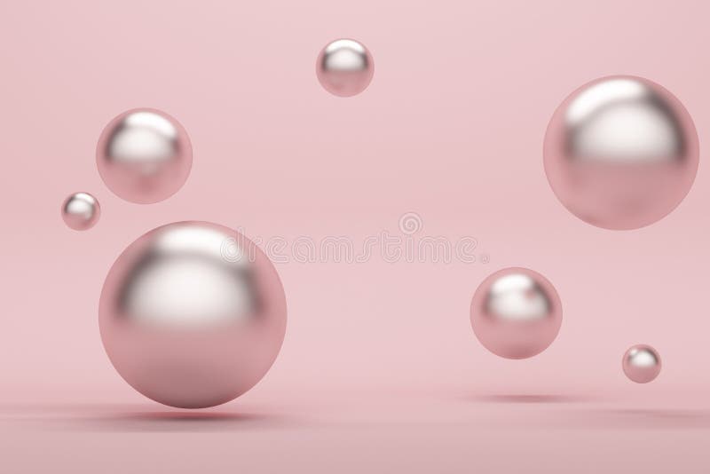 Abstract Pink Background with Metallic Flying Spheres. 3d Rendering ...
