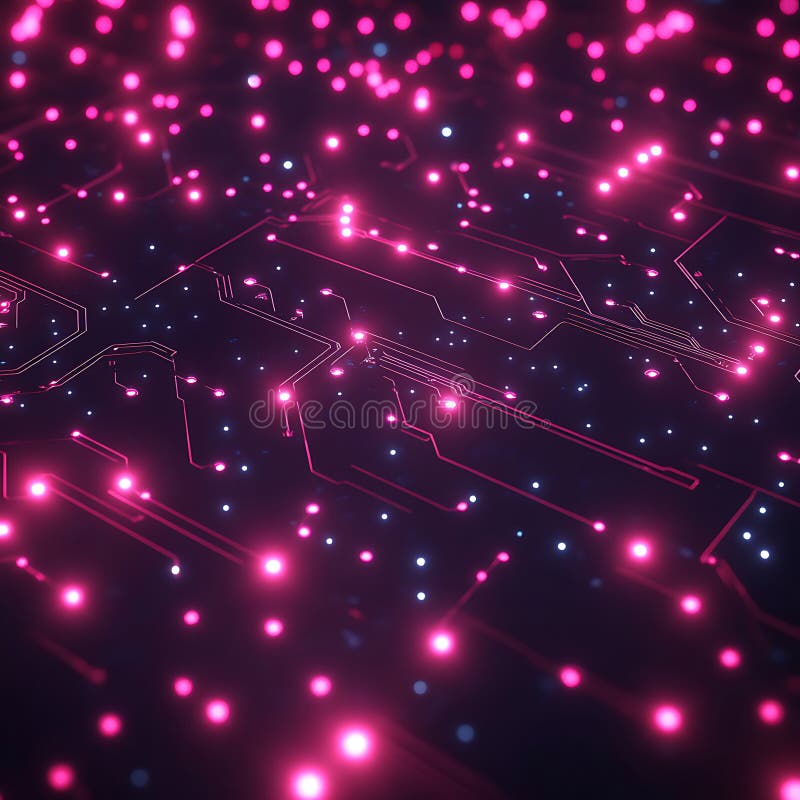 Abstract Pink and Blue Circuit Board with Glowing Nodes Stock ...