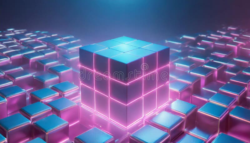 Abstract Pink Blue Cube Shape. Holographic Gradient Geometric Figure ...