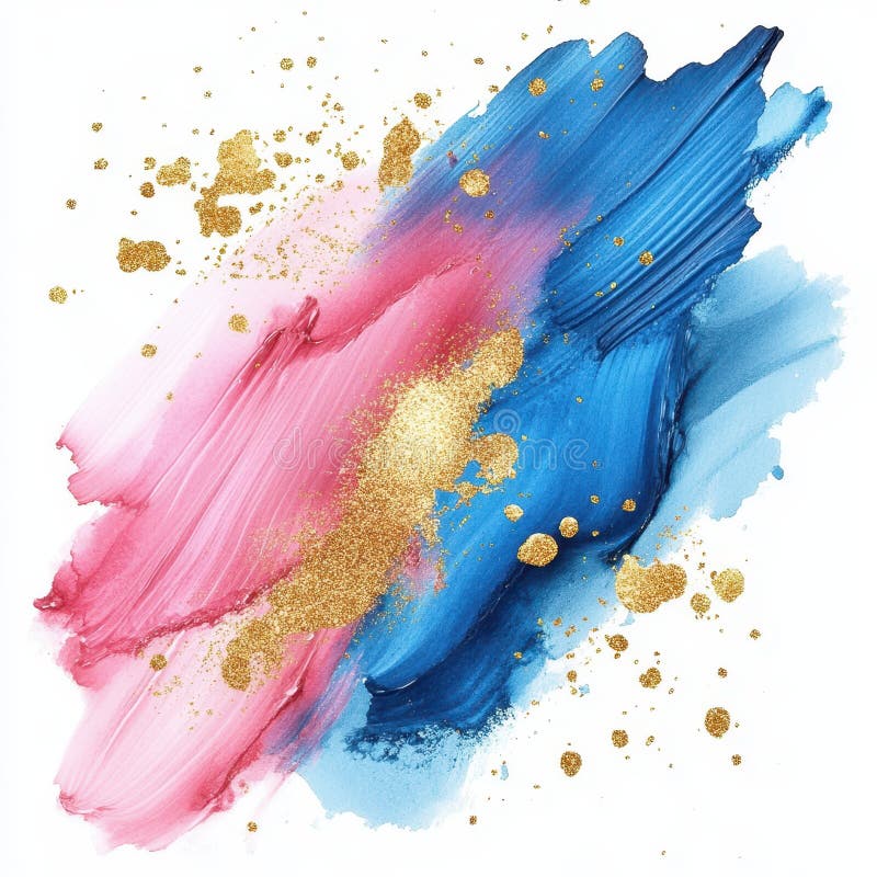 Abstract Pink Blue Gold Paint Splatter Art Design Stock Illustration ...