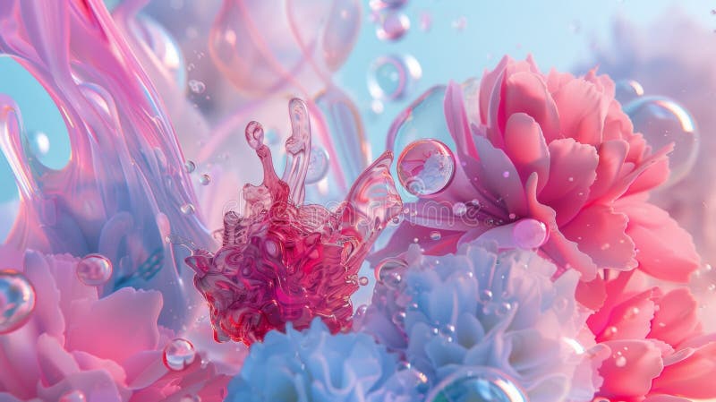 Abstract Pink and Blue Liquid Splash with Flowers Stock Photo - Image ...