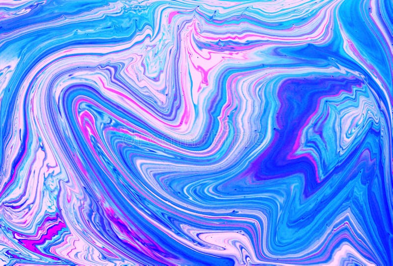 Abstract Pink and Blue Marble Background. Acrylic Paint Flows Freely ...