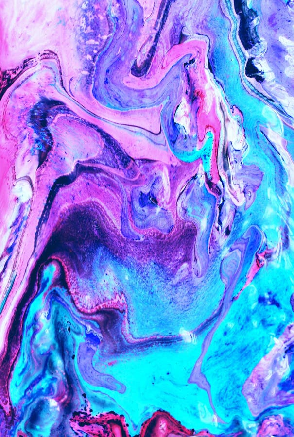 Abstract Pink and Blue Marble Background. Acrylic Paint Flows Freely ...