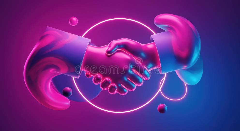 Abstract Pink and Blue Neon Handshake Stock Illustration - Illustration ...