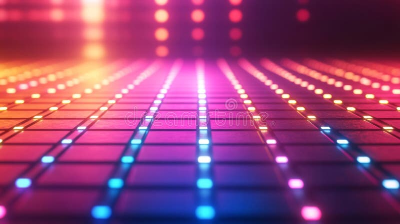 Abstract Pink Blue Orange Grid with Neon Lights Stock Illustration ...