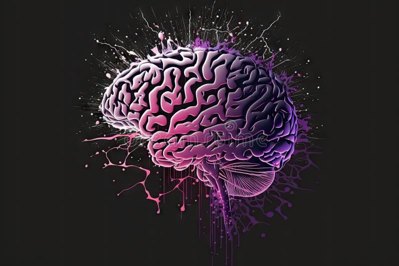 Abstract Pink Brain Pattern on Dark Background with Purple Splashes ...