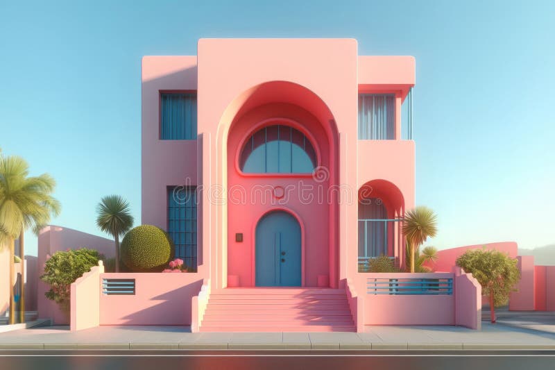 Abstract Pink Building, Front View, Close Up Stock Illustration ...