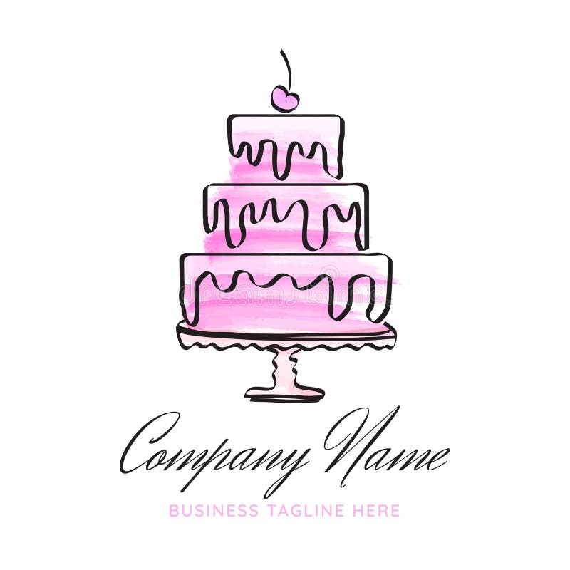 Abstract Pink Cake Logo Design with Watercolor Frosting Stock Vector ...