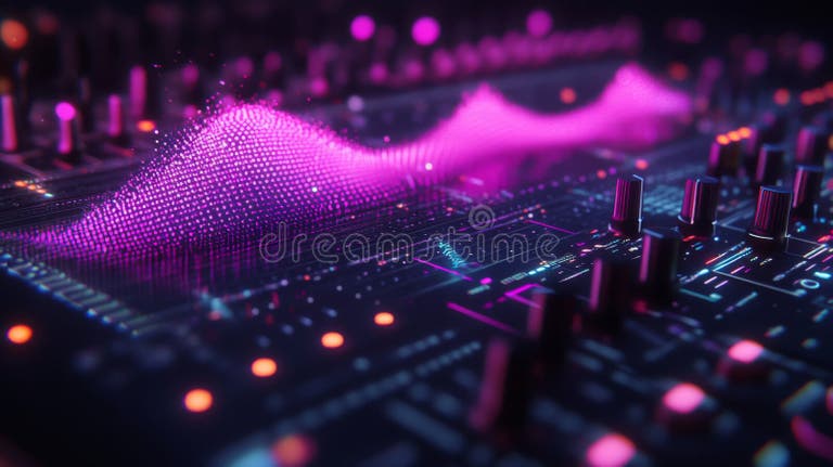 Abstract Pink Data Wave on Dark Circuit Board Background Stock ...