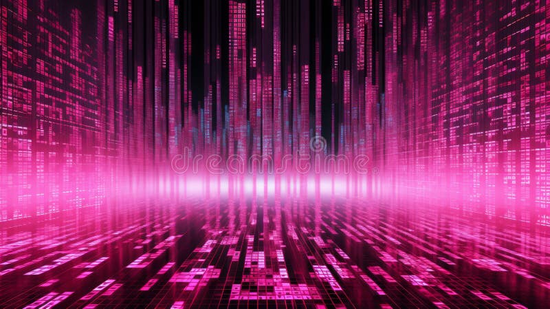 Abstract Pink Digital Matrix Background with Digit Streams. Neural ...