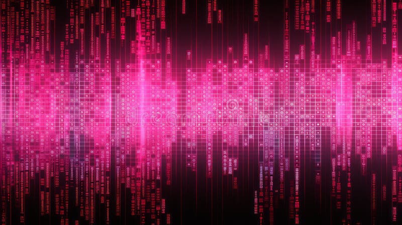 Abstract Pink Digital Matrix Background with Digit Streams. Neural ...