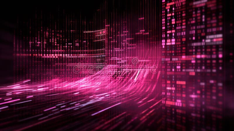Abstract Pink Digital Matrix Background with Digit Streams. Neural ...