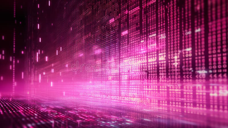 Abstract Pink Digital Matrix Background with Digit Streams. Neural ...