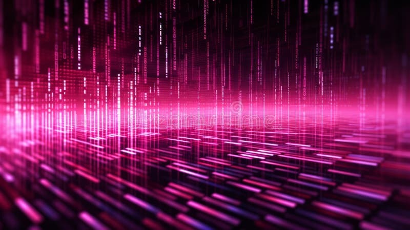 Abstract Pink Digital Matrix Background with Digit Streams. Neural ...