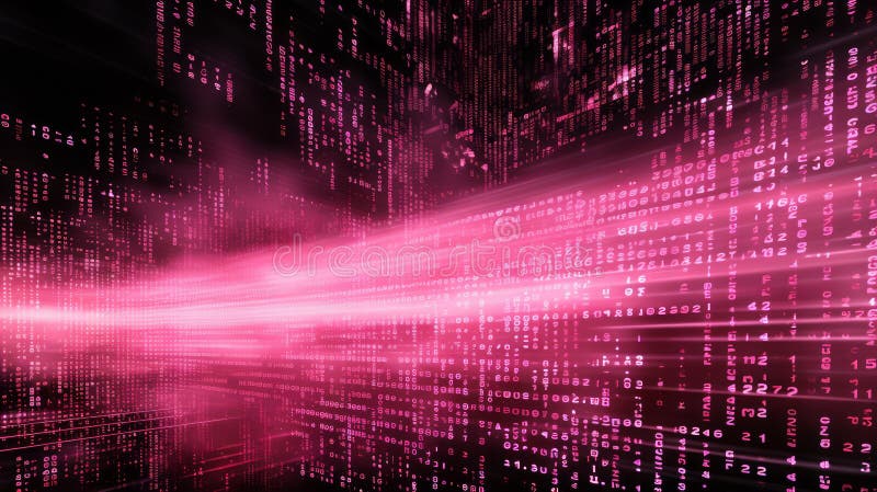 Abstract Pink Digital Matrix Background with Digit Streams. Neural ...