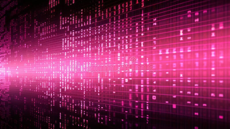 Abstract Pink Digital Matrix Background with Digit Streams. Neural ...