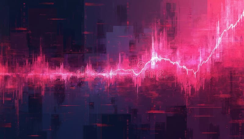Abstract Pink Digital Radio Wave Illustration Features Pixelated Noise ...
