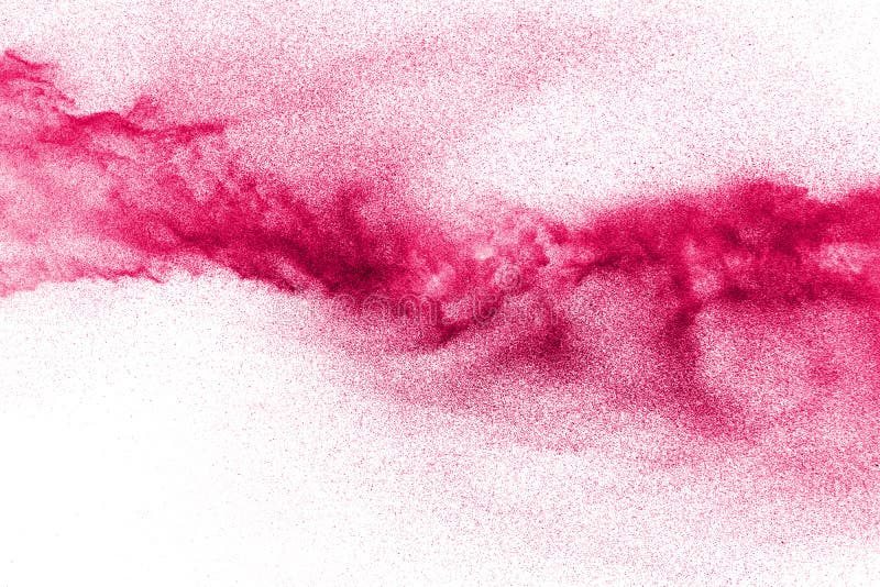 Abstract Pink Dust Particles Explosion on White Background. Freeze ...