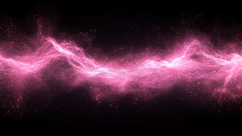Abstract Pink Energy Wave with Glowing Particles on Black Background ...