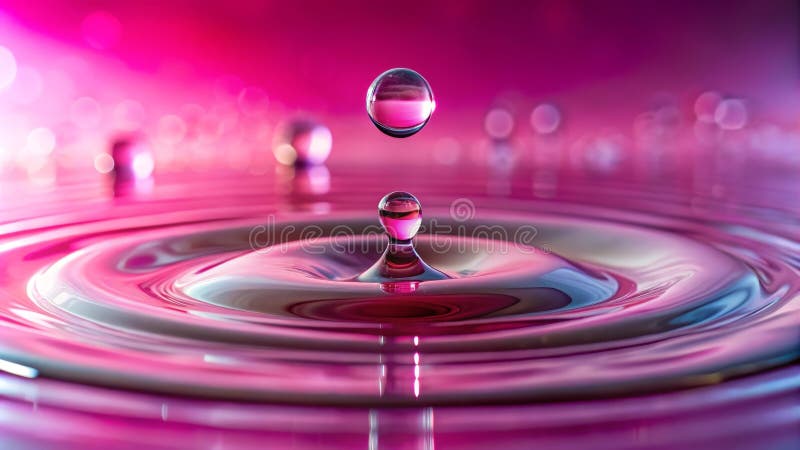 Abstract Pink Fluid Dynamics Two Drops Creating Concentric Ripples ...