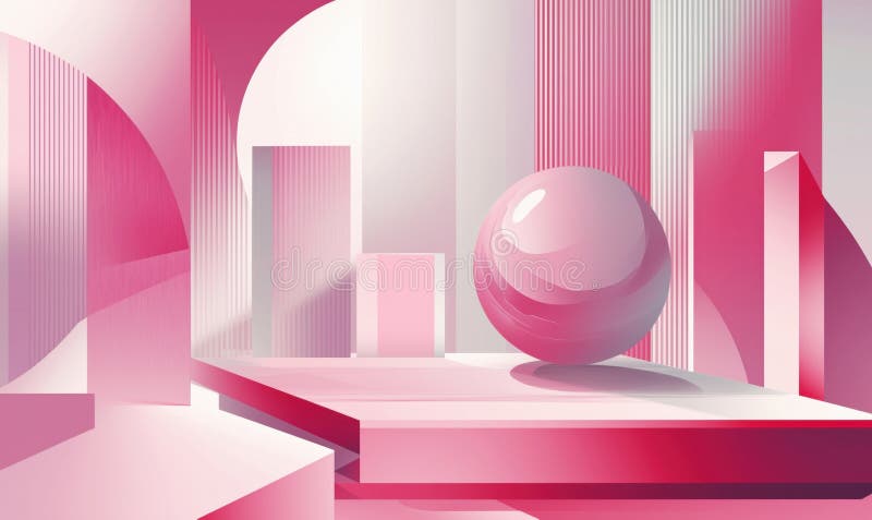 Abstract Pink Geometric Composition with Sphere and Rectangular Shapes ...