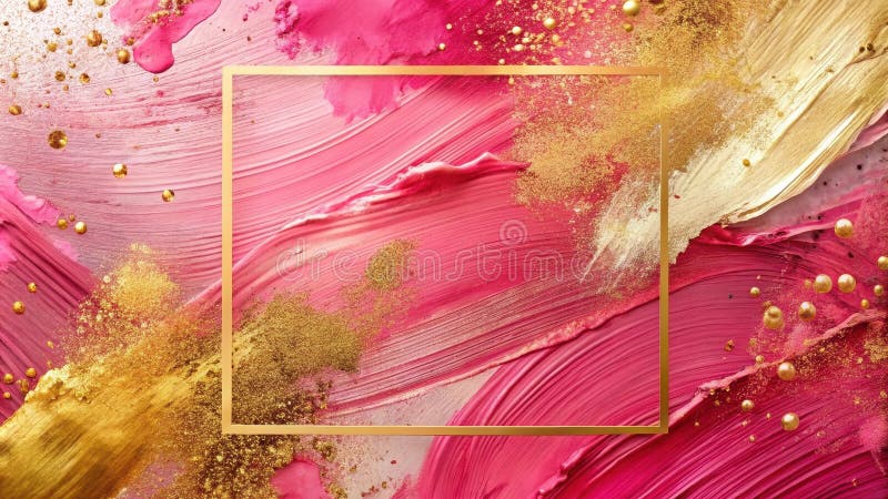 Abstract Pink and Gold Swirl Paint Texture with Golden Frame for Design ...
