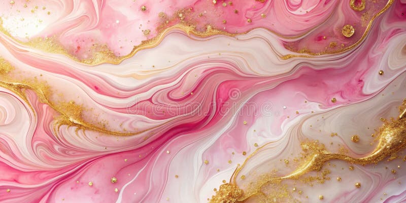 Abstract Pink and Gold Swirls Elegant Fluid Art Background. Generative ...