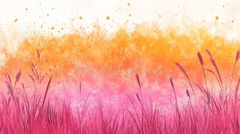 Abstract Pink Grass Landscape with Orange Sunset Hues Stock ...