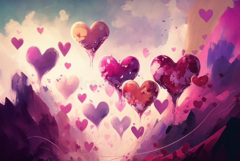 Abstract Pink Hearts Background, with a Painted Textured Effect. Stock ...