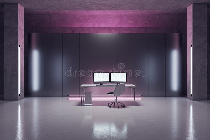 Abstract Pink Interior with Workplace and Two Empty White Mock Up ...