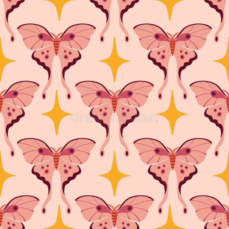 Abstract Pink Moth Seamless Pattern Design Stock Vector - Illustration ...