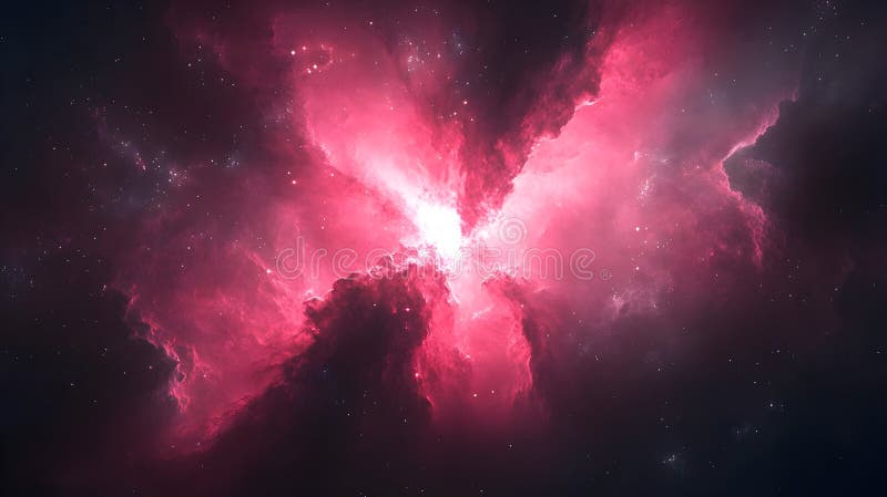 Abstract Pink Nebula in Deep Space with Distant Stars and Cosmic Clouds ...