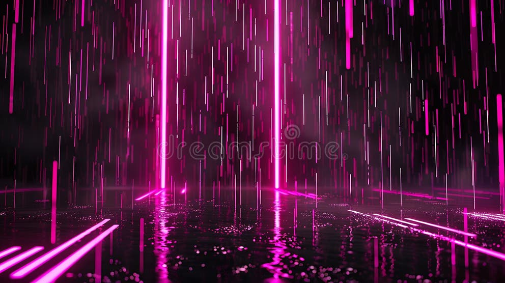 Abstract Pink Neon Lights Raining Down on Reflective Surface Stock ...