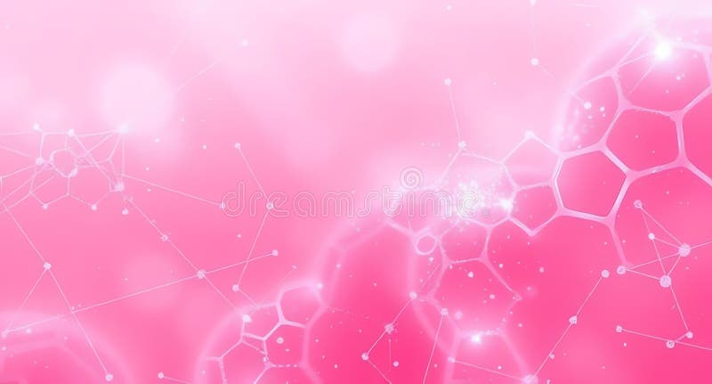 Abstract Pink Network Background with Glowing Dots and Hexagon Shapes ...