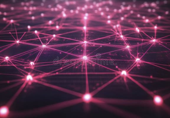 Abstract Pink Network Visualization Glowing Nodes and Lines on Dark ...