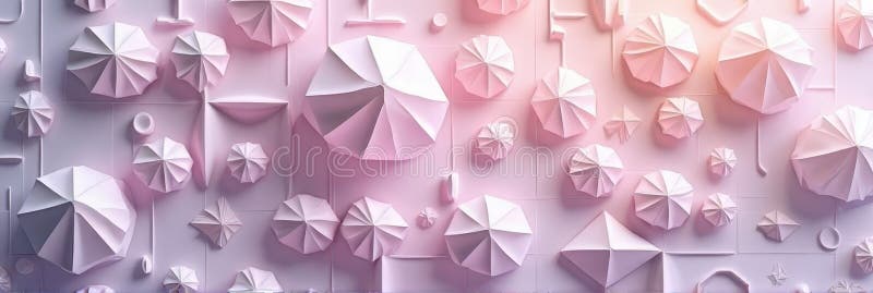 Abstract Pink Origami Pattern with Umbrellas and Geometric Shapes Stock ...