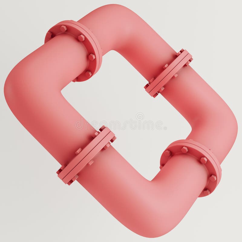 Abstract Pink Pipe with Industrial Elements Isolated on White ...