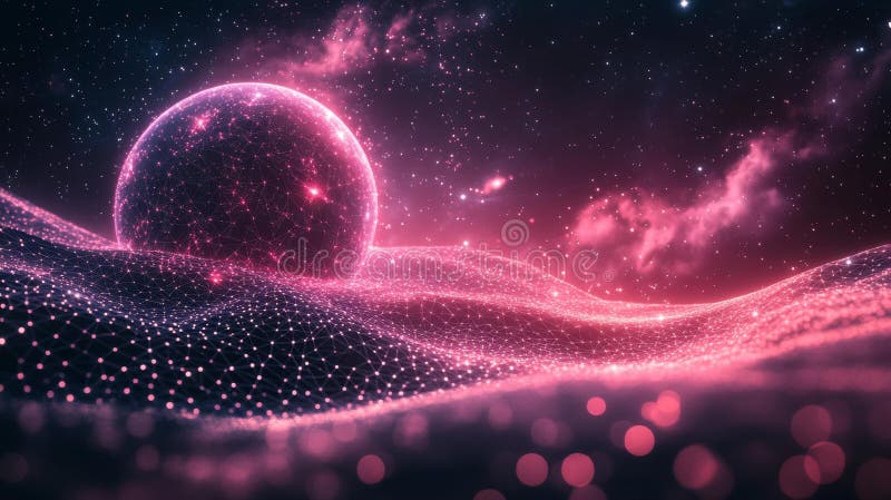 Abstract Pink Planet with Polygon Mesh Grid in Deep Space Futuristic ...