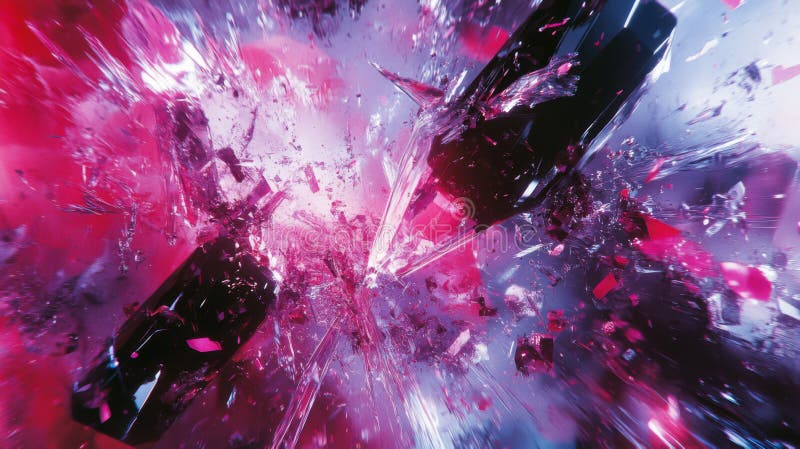 Abstract Pink and Purple Explosion with Black Shapes Stock Illustration ...